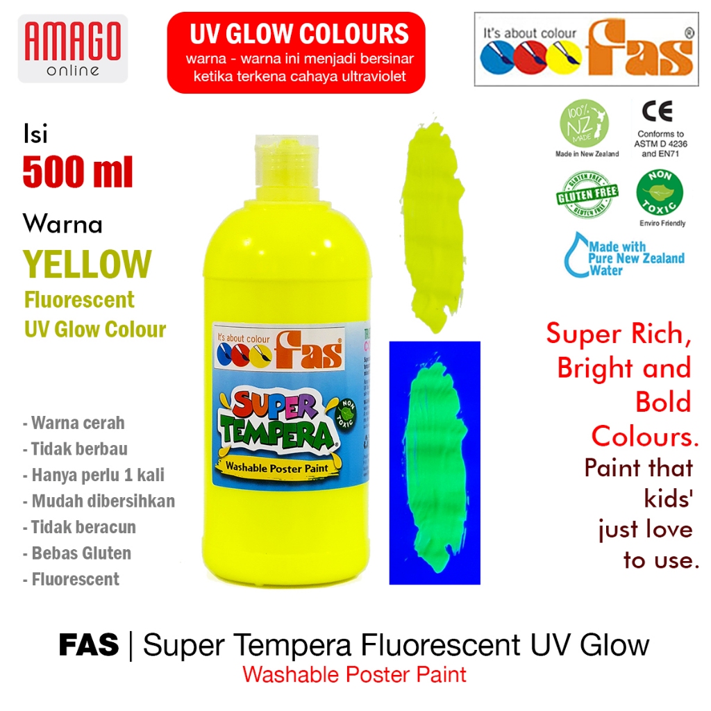 Jual Cat Poster Lukis FAS Super Tempera Fluorescent UV Glow Paint - 500 ml - Harga Satuan ...