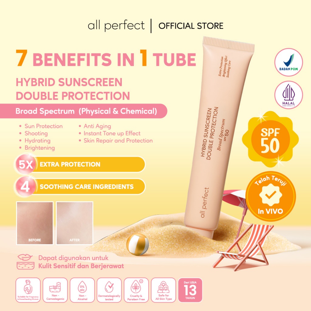 Jual ALL PERFECT Hybrid Sunscreen Double Protection Broad Spectrum SPF ...