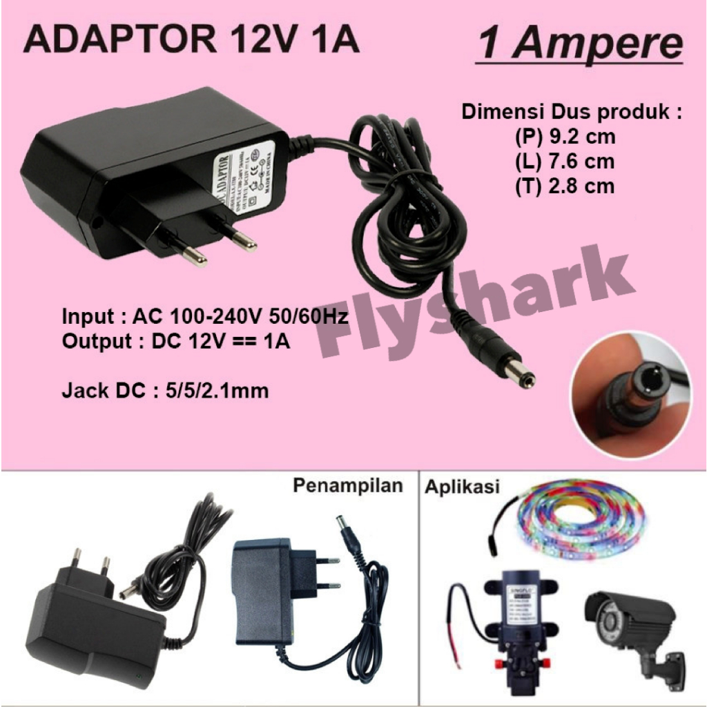 Jual ADAPTOR 12V 1A FOR STB ZTE TV BOX KAMERA ROUTER LED KIPAS | Shopee ...