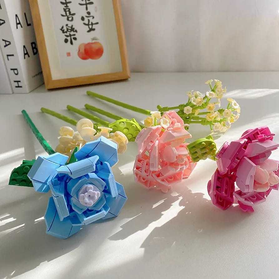 Jual Set Hadiah DIY Bricks Mini Flower Rose Building Block Nano Block ...
