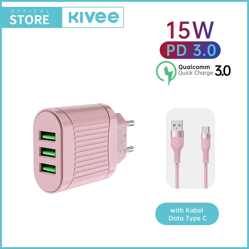 Jual KIVEE Charger Type C Fast Charging KV-AC106 Pink kabel Data Type C ...