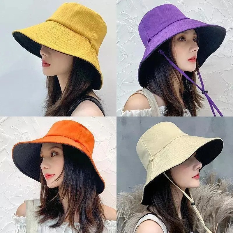 Jual Comfitstore HT6 Topi Anti UV Bucket Hat 2 Warna Topi hat wide tali ...