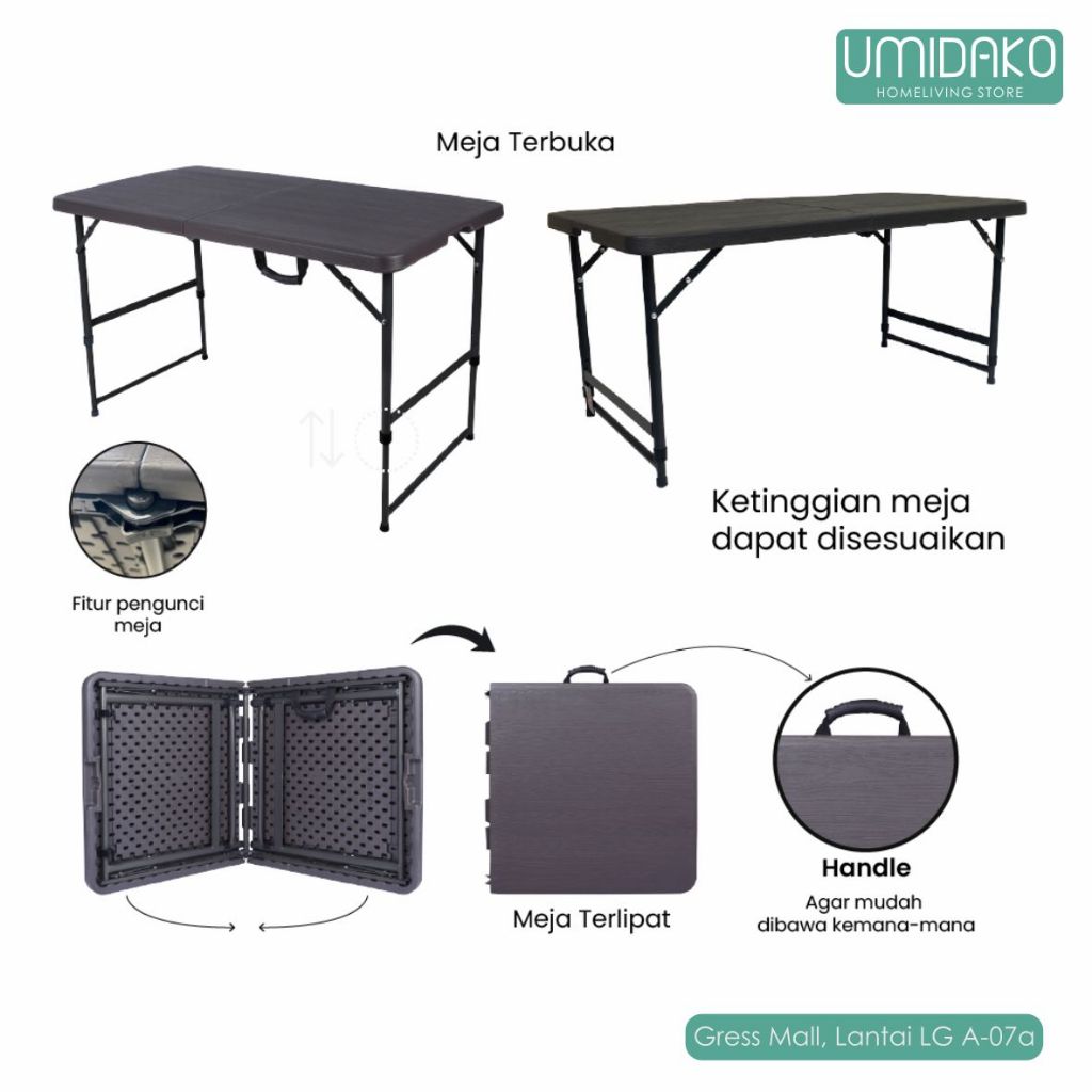 Jual FOLDA MEJA LIPAT PANJANG/ MEJA LIPAT PLASTIK / MEJA CAFE / MEJA ...