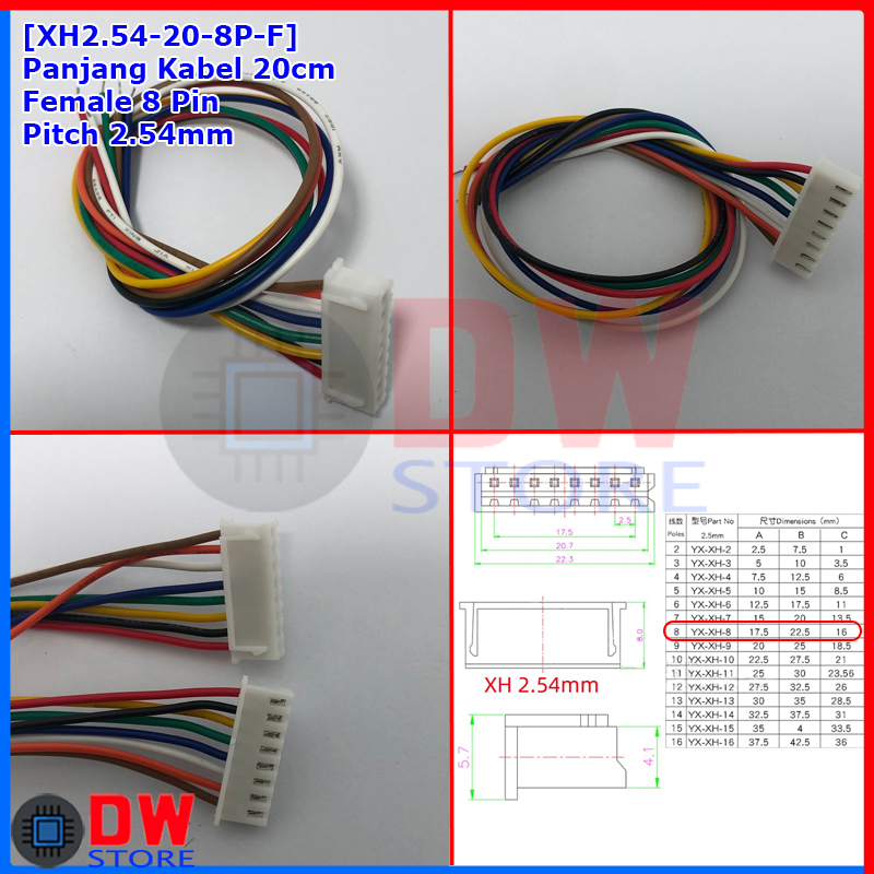 Jual Konektor JST XH2.54 XH 2.54mm Female Kabel 20cm 2P 3P 4P 5P 6P 7P 8P 9P 10P 12P | Shopee ...