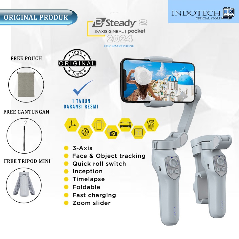 Jual Brica B-Steady 2 Pocket 2024 - 3 Axis Smartphone Gimbal - Grey - Free Pouch + Tripod mini ...