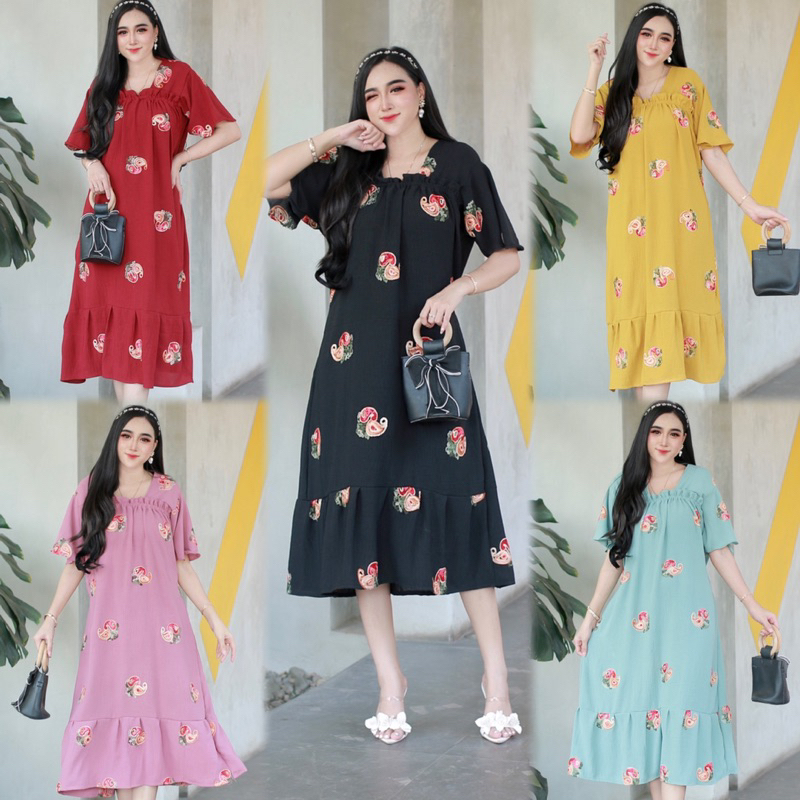 Jual Daster Ruffle Fuji Dress Crinkle Airflow PomPom | Shopee Indonesia