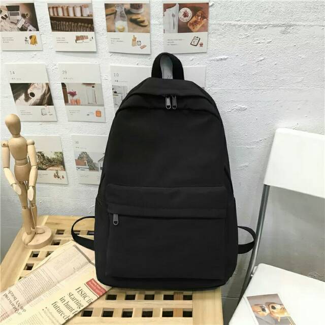 Jual TAS RANSEL HITAM POLOS FULL BLACK SEKOLAH KERJA KULIAH TRAVEL ...