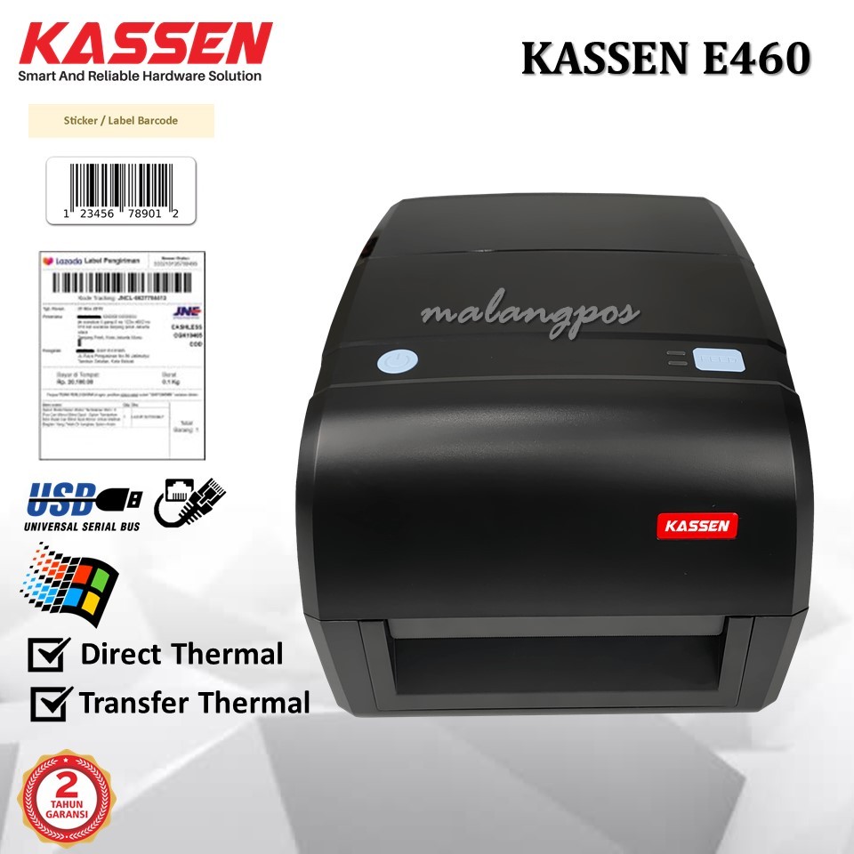 Jual Kassen E460 Printer Label Barcode Transfer Thermal Direct Thermal 100mm USB LAN Label Harga ...