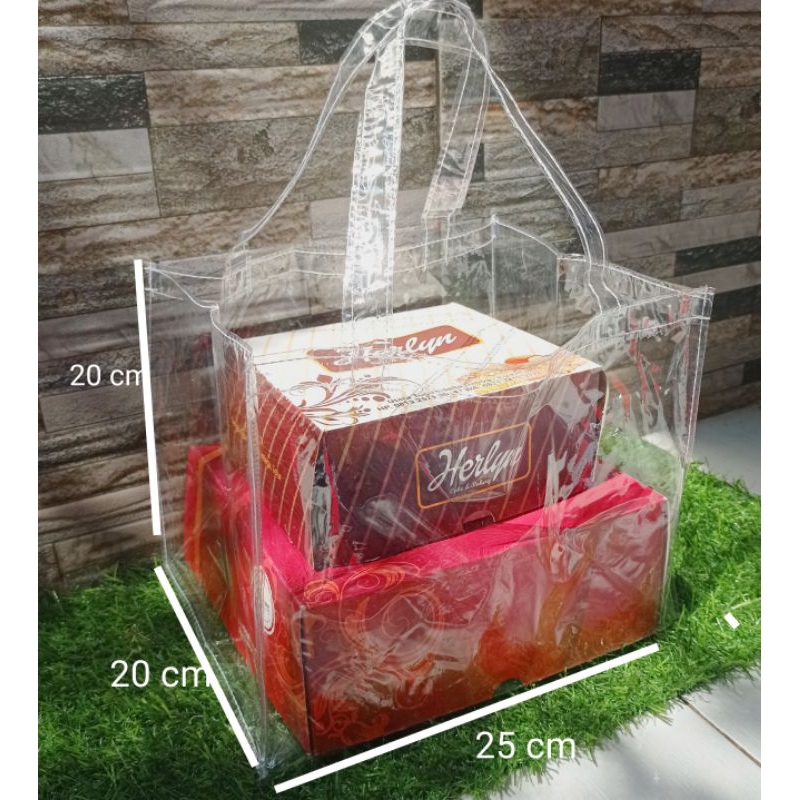 Jual Tas souvenir hajatan nasi box mika bening polos lebar 20 cm ...