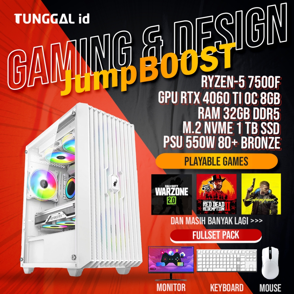 Jual EMI AMD PC | Ryzen 5 7500F | RTX 4060 Ti | 32GB DDR5 | Rakitan Gaming PC | Shopee Indonesia