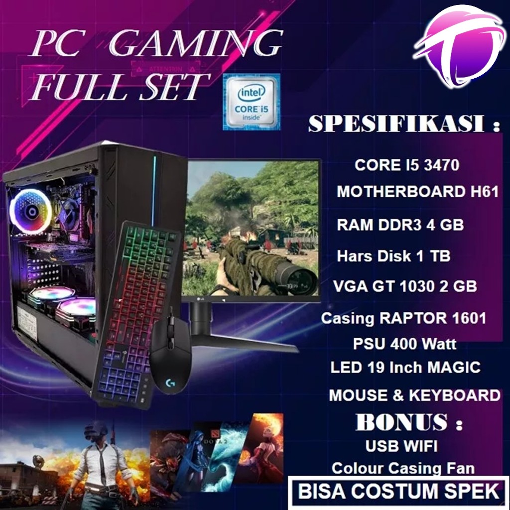 Jual Pc Gaming Komputer Rakitan Cpu Full Set Murah Core I5 3470 Fullset 5 Jutaan VGA GT 1030 2 ...