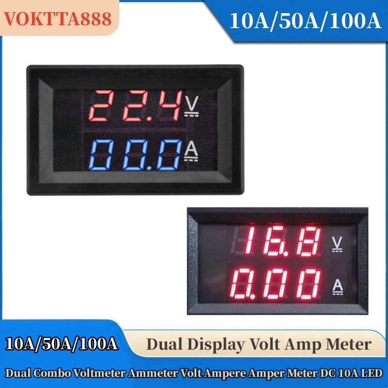 Jual VOKTTA DISPLAY COMBO DUAL VOLT METER AMPERE METER DIGITAL DC 0-100V/10A 50A 100A RED AND ...