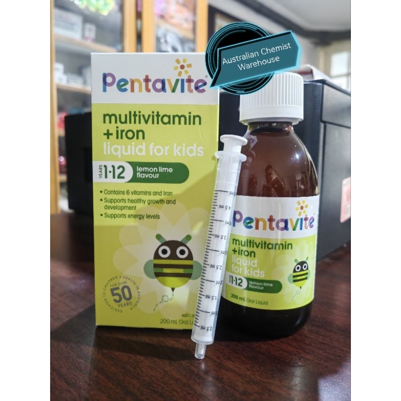 Jual Pentavite MULTIVITAMIN + IRON Liquid for Kids 1-12 Years Lemon ...