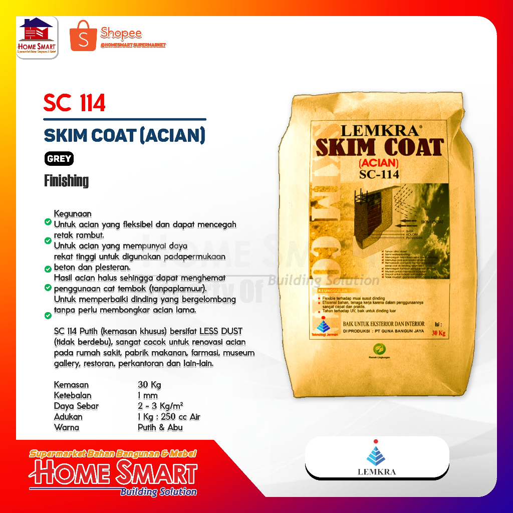 Jual LEMKRA SKIM COAT SC 114 ACIAN - 30KG | Shopee Indonesia