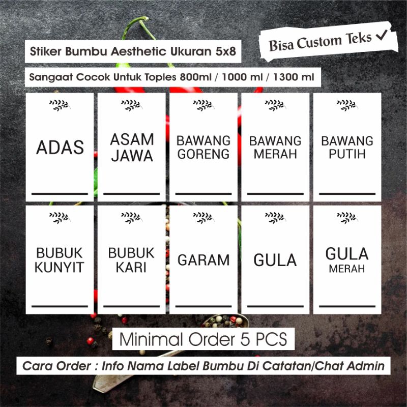 Jual Stiker Label bumbu dapur Aesthetic Toples ukuran 800ml/1000ml ...