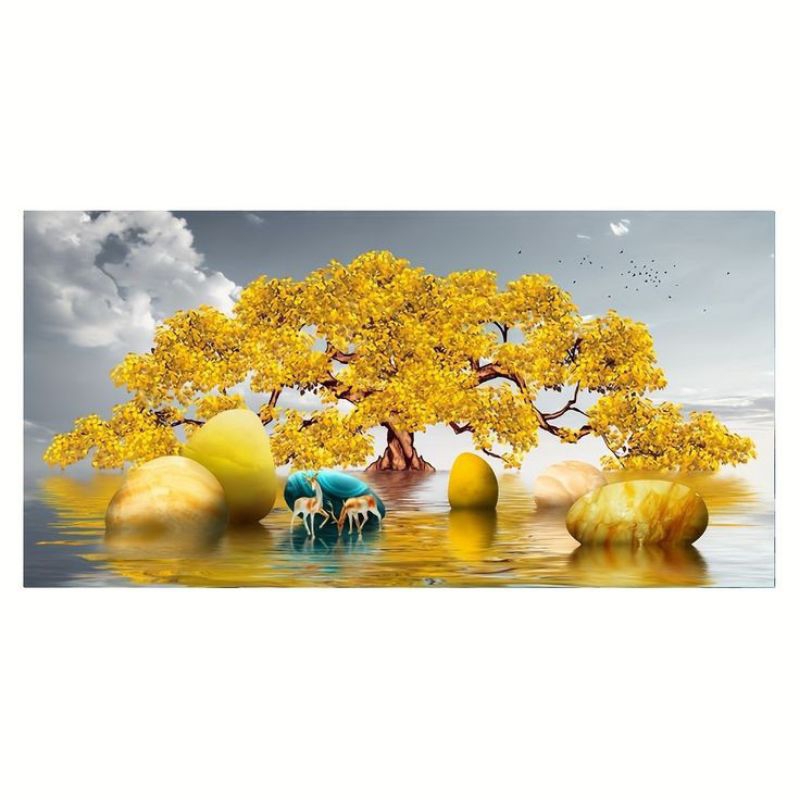 Jual hiasan dinding lukisan cetak rusa kapal poho emas modern estetik ...