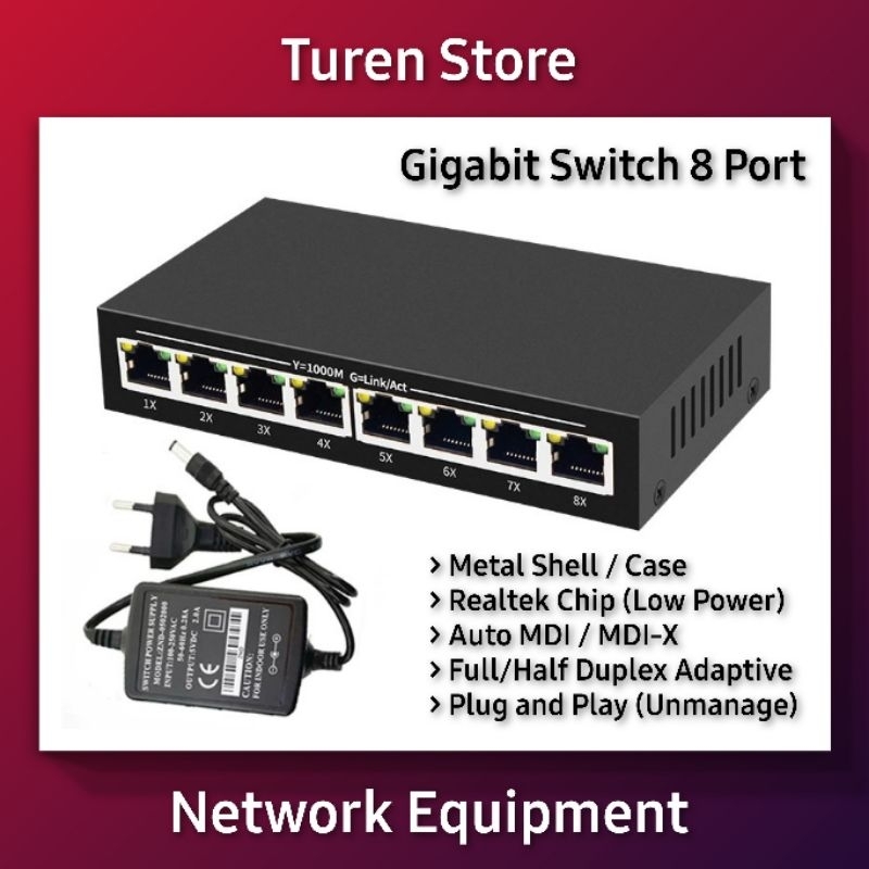 Jual Gigabit Switch 8 Port 1000Mbps 1Gbps Metal Case 8 Pin Kuningan ...