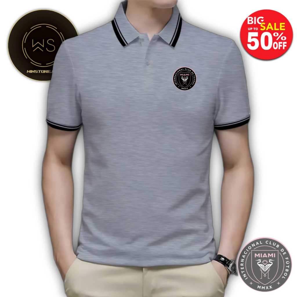Jual Kaos t-shirt polo 2 LIS Motif INTER MIAMI DTF pria polos ukuran M ...