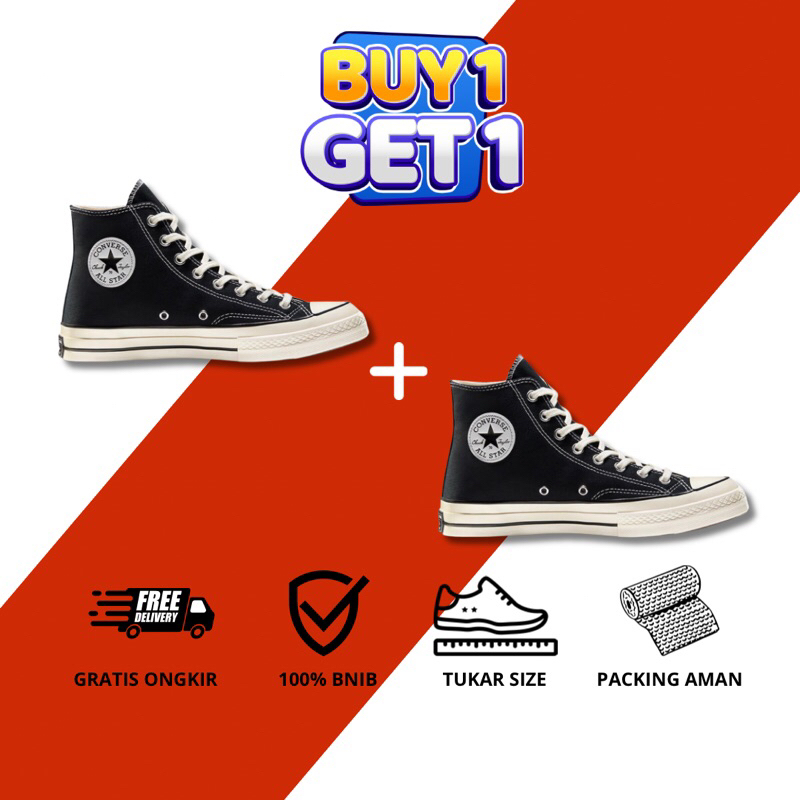 Jual Buy 1 Get 1 Sneakers Converse Chuck Taylor 70 s High Black Egret 100 BNIB Shopee Indonesia