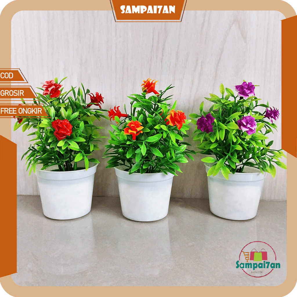 Jual Bunga Mawar Mini Hias Plastik Pot Ornamen Dekorasi Rumah ...