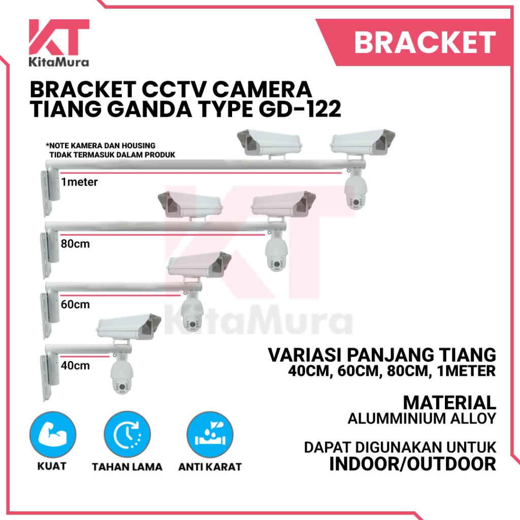 Jual Bracket Ganda CCTV Tiang Outdoor GD-122 40CM, 60CM, 80CM, 1 Meter ...