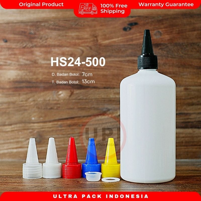 Jual KEMASAN BOTOL TINTA ISI ULANG - BOTOL PET HS24 500ML PUTIH + TUTUP ...