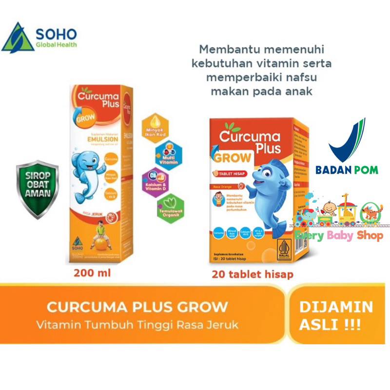 Jual CURCUMA PLUS GROW ORANGE Emulsion SYRUP 200ml / TABLET HISAP 20s ...
