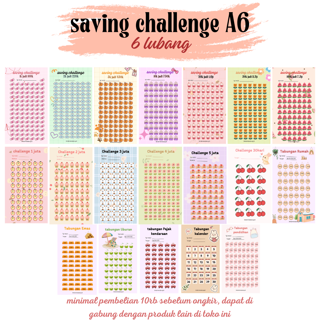 Jual Saving Challenge Binder A6 Tebal|Kertas Budgeting|Kertas Menabung A6| loose leaf 200gsm 6 ...