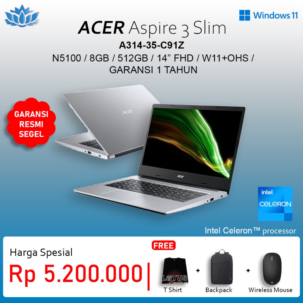 Jual Acer Aspire 3 Slim A314-35-C91Z /Intel N5100/8GB/512GB SSD/14″ FHD ...