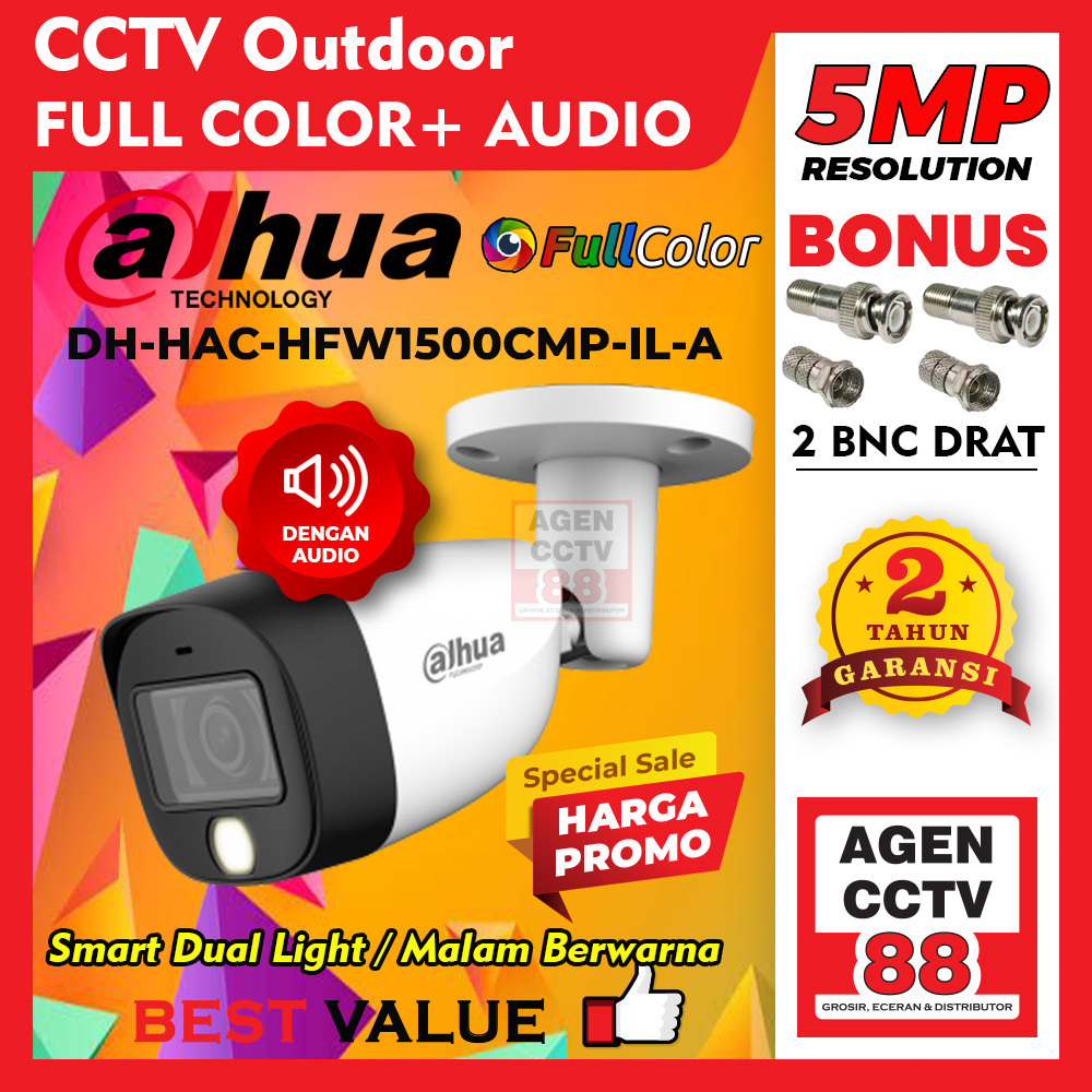 Jual CCTV DAHUA Outdoor 5MP DH-HAC-HFW1500CMP-IL-A Full Color ColorVu ...