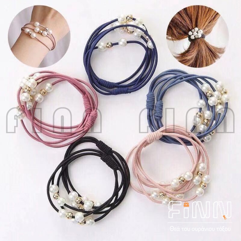 Jual Ikat Rambut Mutiara Wanita Elastis Pearl Gold Gelang Rambut Iketan ...