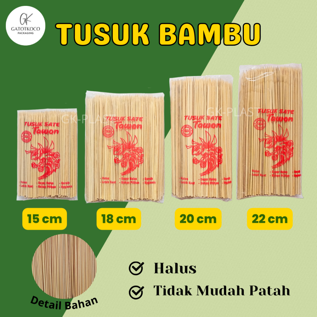 Jual Tusuk Bambu/Tusuk Sate (Ukuran 15, 18, 20, 22 cm) | Shopee Indonesia