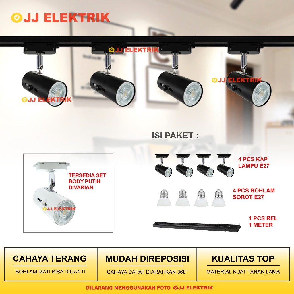 Jual Paket Lampu Sorot LED Rel Reel Track Light Rell 1 set isi 4 ...