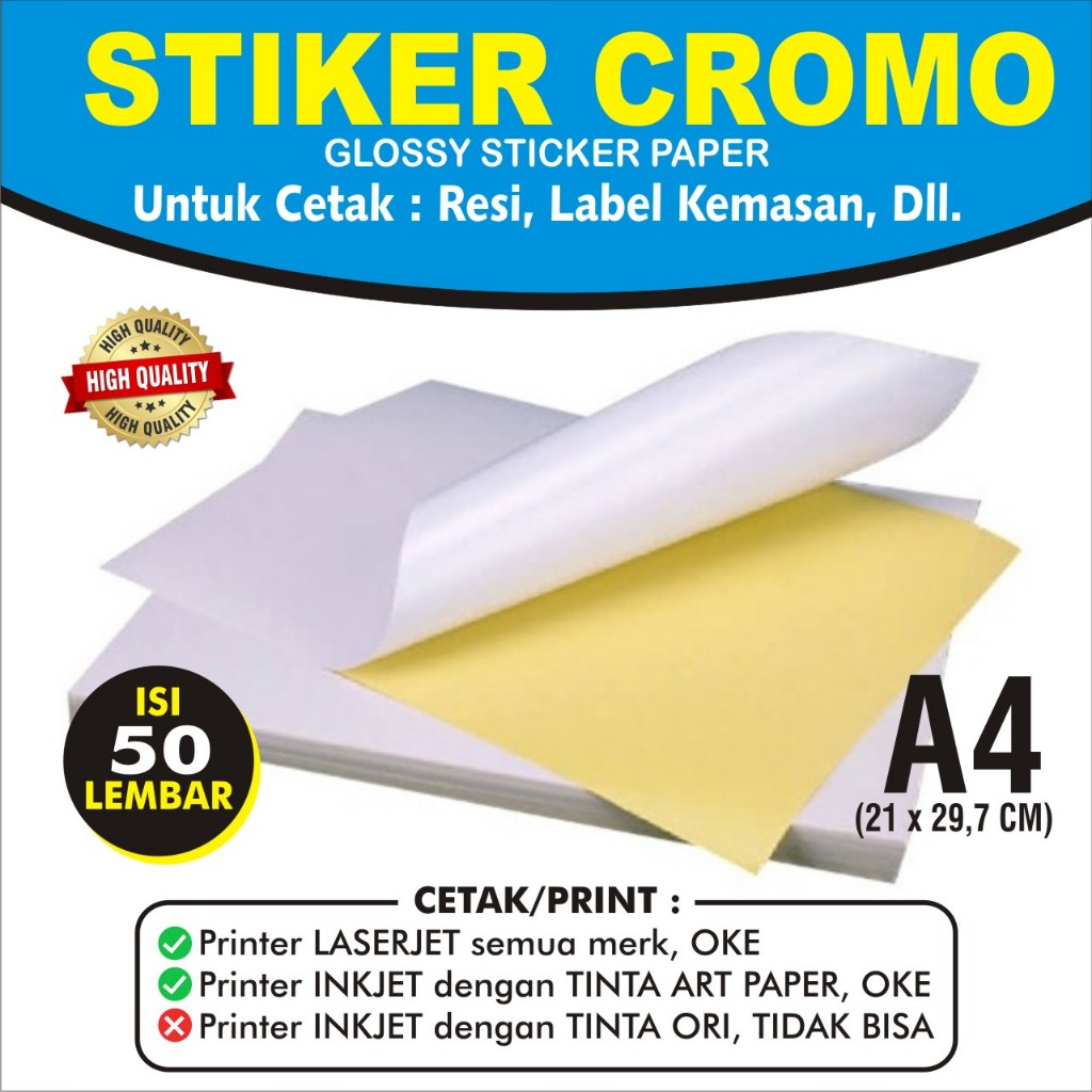 Jual Sticker Chromo A4 isi 50 lembar / Kertas Stiker Glossy Mengkilap ...