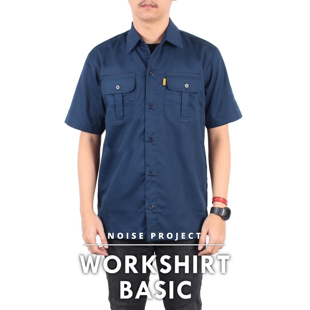 Jual Workshirt Polos - Kemeja Workshirt Polos Pria Navy Noise Project ...