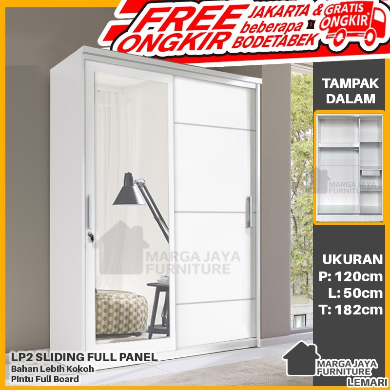 Jual Lemari Pakaian Sliding Geser 2 Pintu Laci Putih minimalis knock ...