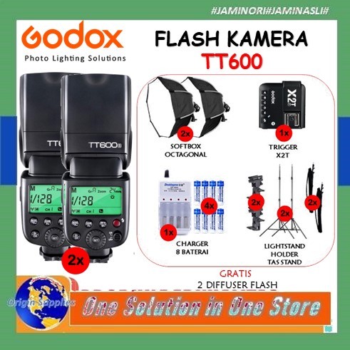 Jual 2 Flash Godox TT600 Universal + Trigger Godox X2T + 2 Payung ...