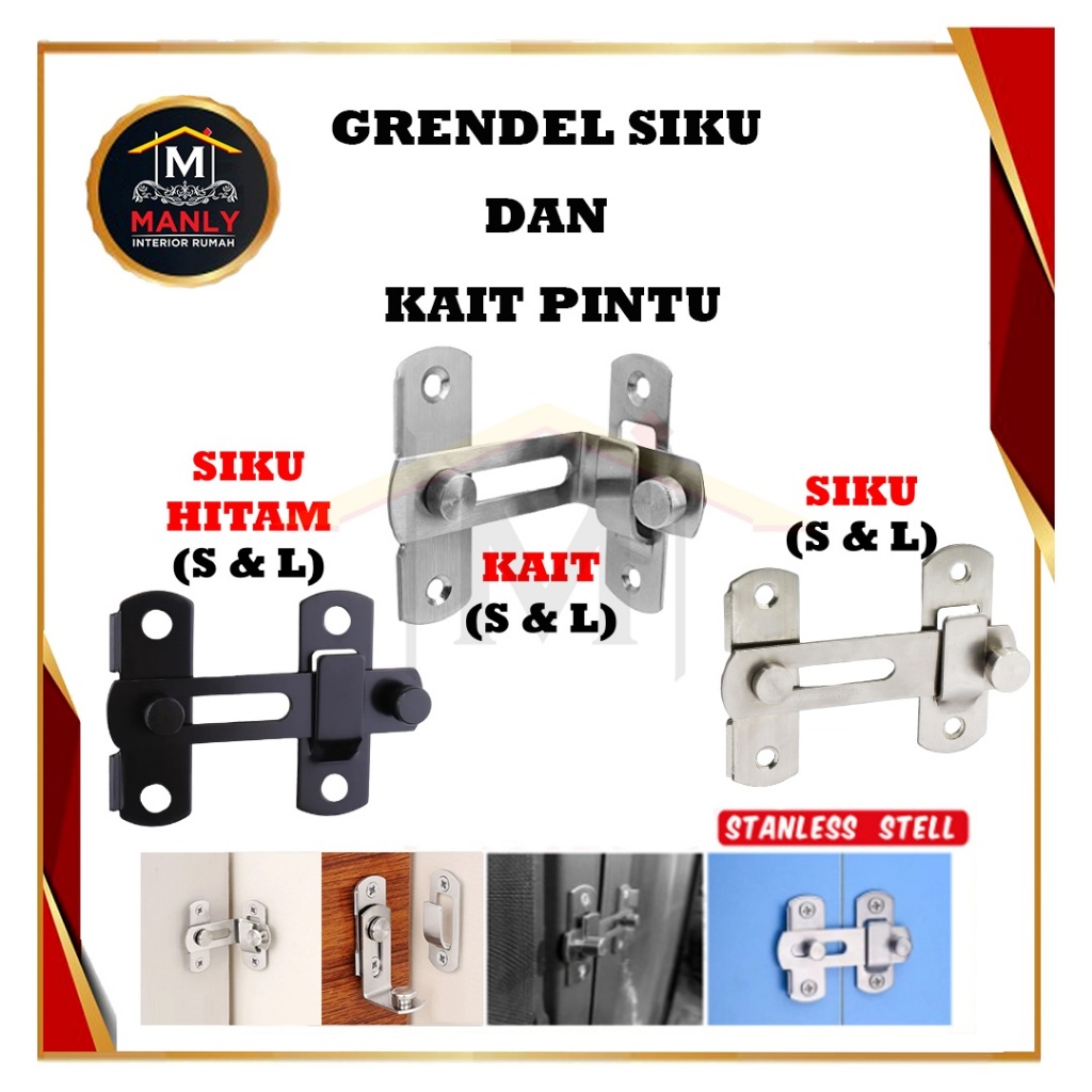 Jual Grendel Slot Pintu Siku dan Kait S (Kecil) & L (Besar) Isi (1pcs ...