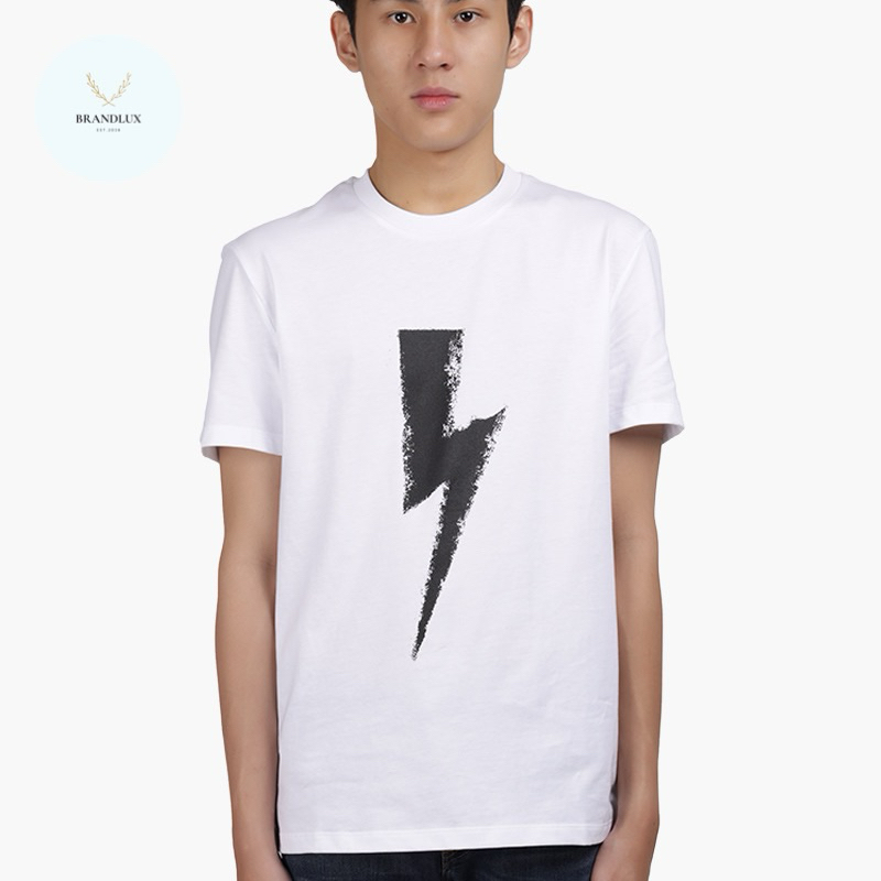 Jual NEIL BARRETT Men Graffiti Chalk Bolt Slim Fit T-Shirt in White ...