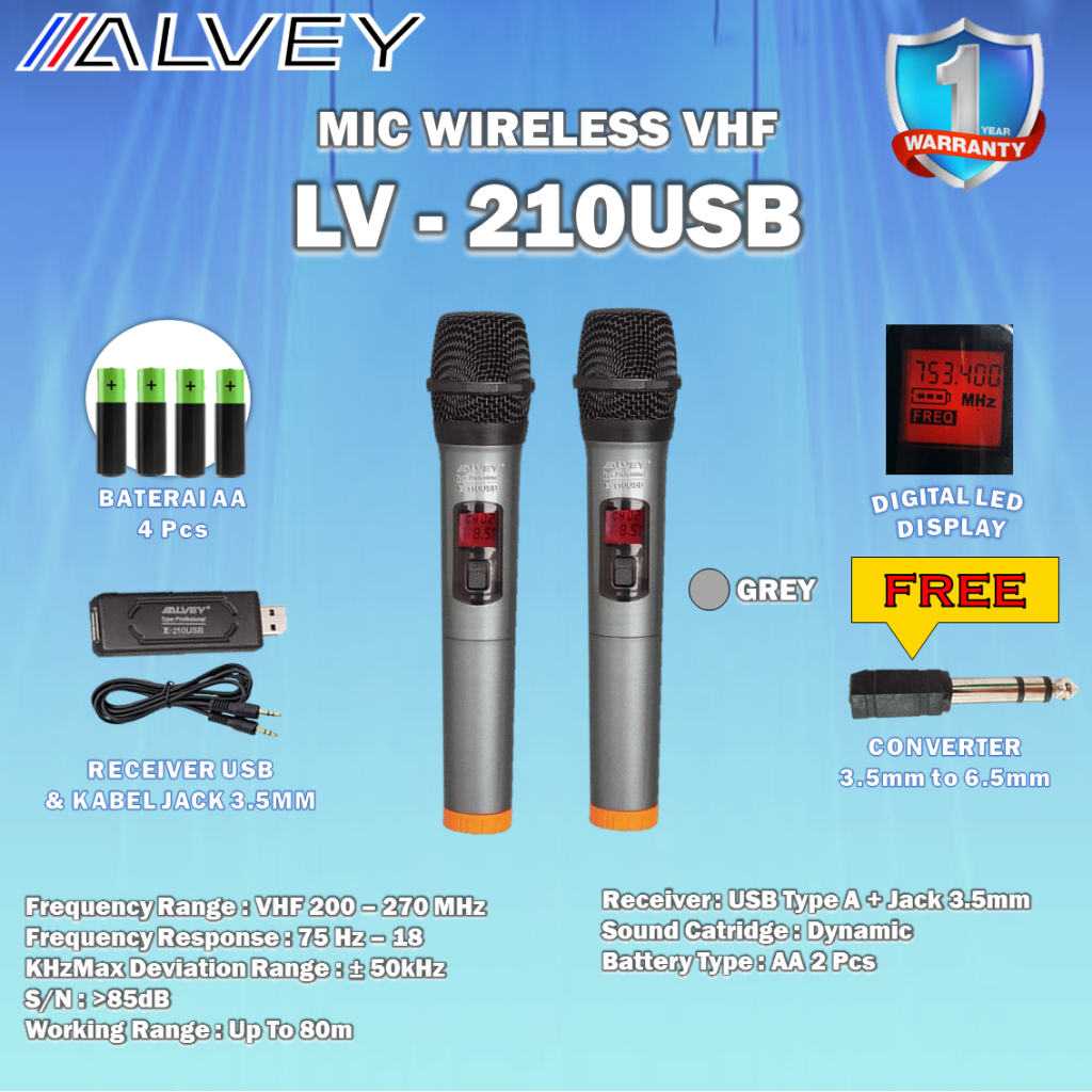 Jual ALVEY MIC WIRELESS L'V-210USB + 4 Pcs Baterai Microphone Mik ...
