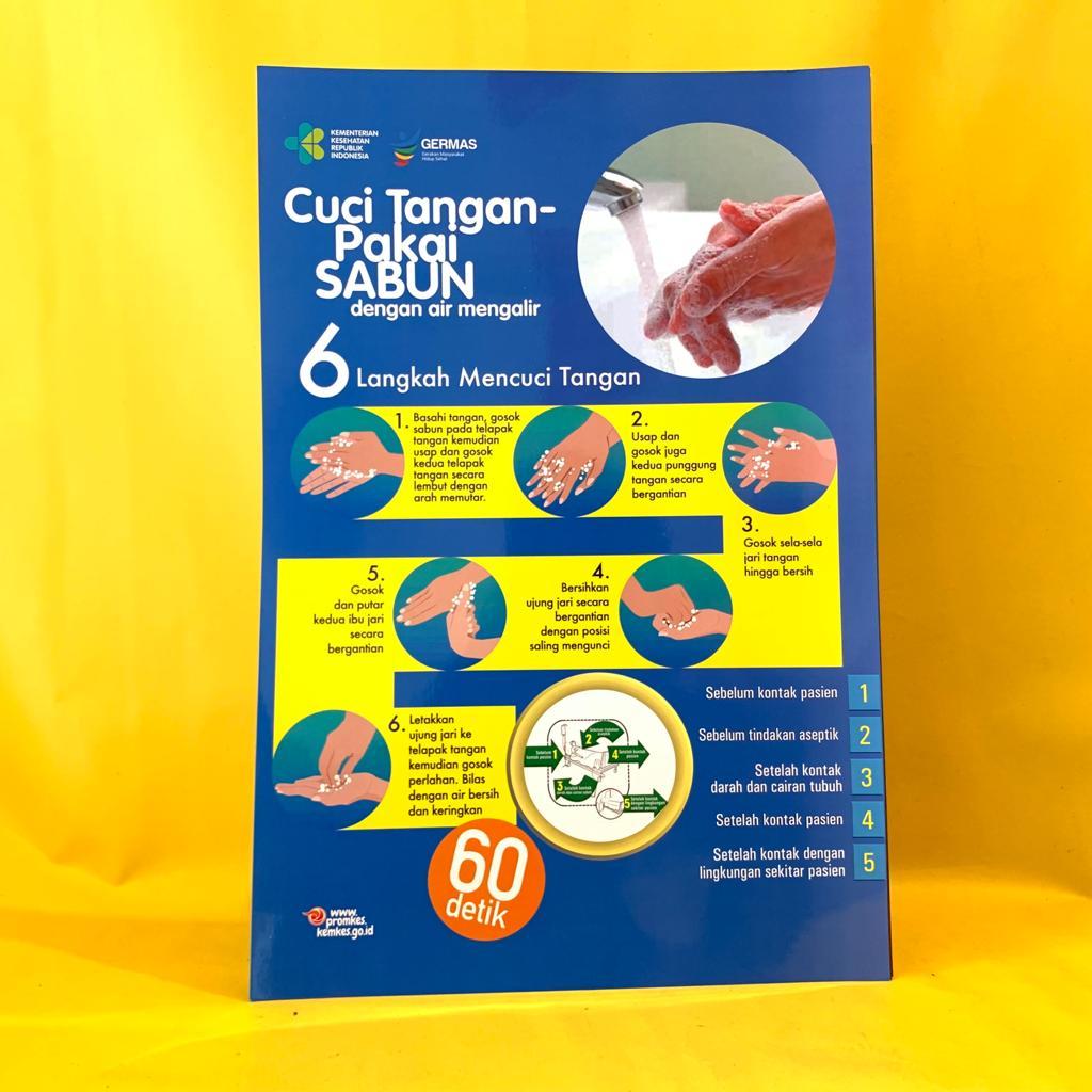 Jual Poster Cuci Tangan | Poster 6 Langkah Cuci Tangan pakai sabun ...