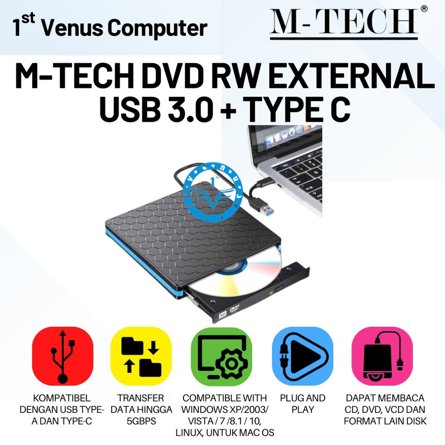 Jual DVD RW EXTERNAL EKSTERNAL USB 3.0 TYPE C M-TECH ULTRA / COM04-MTC ...