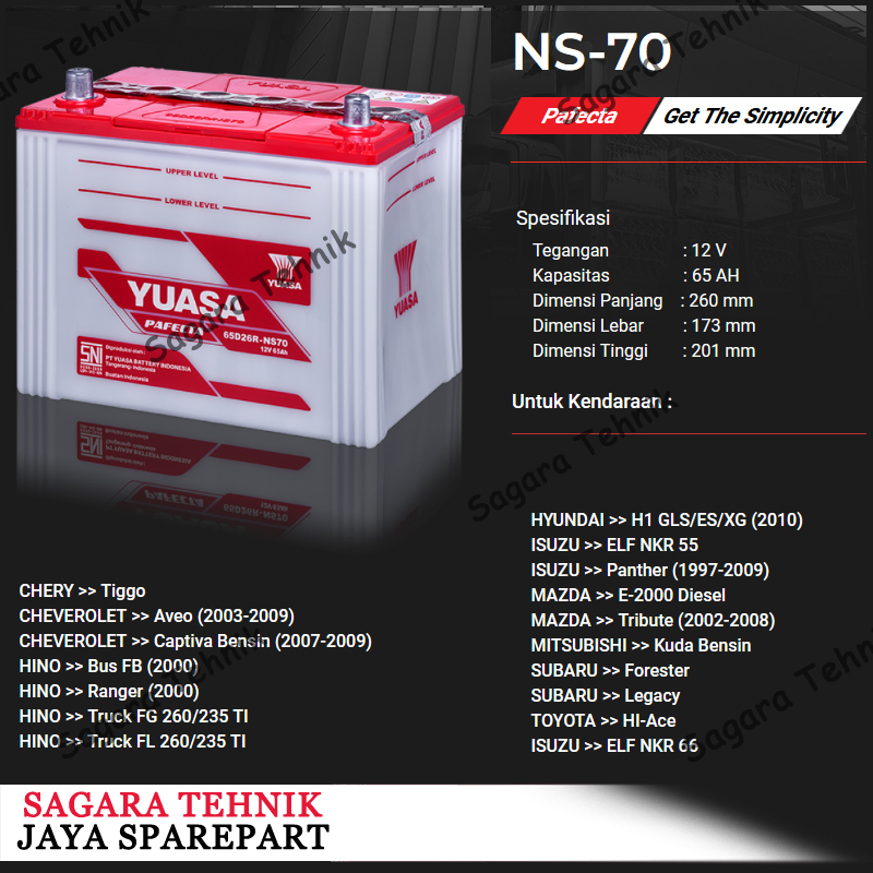 Jual Yuasa Aki Mobil NS70 65 Ah NS 70 COLT DIESEL ELF NKR66 CAPTIVA H1 RANGER TRUCK ORIGINAL ...