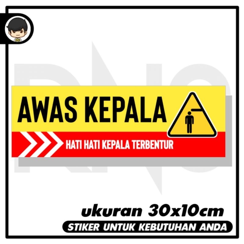 Jual stiker awas kepala terbentur 10x30cm sticker | Shopee Indonesia