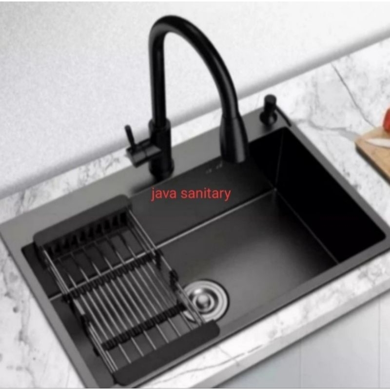 Jual Kitchen Sink 6045 Black Kran Pipa Full Hitam Komplit Set | Shopee ...