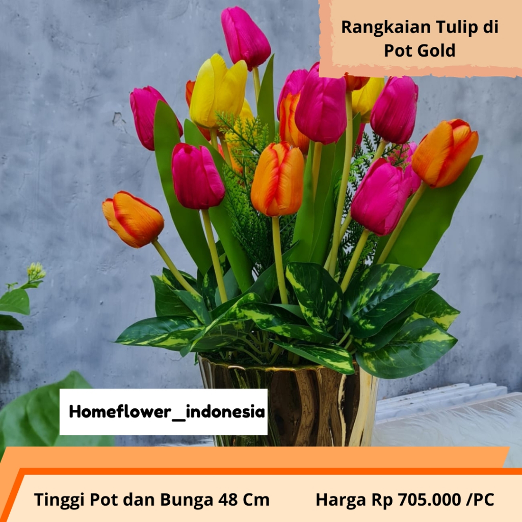 Jual Rangkaian Tulip Artificial dalam Pot Gold | Shopee Indonesia