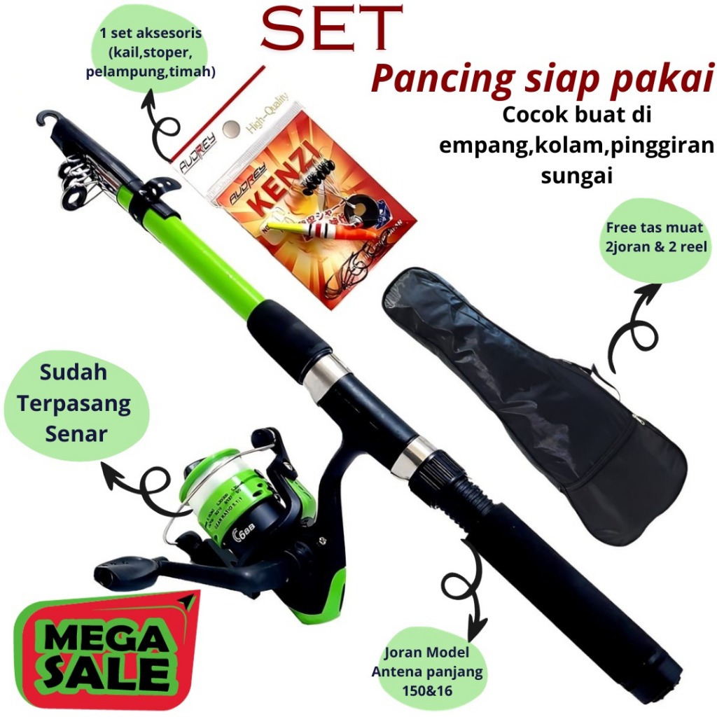 Jual Full Set Joran Pancing Antena Dan Reel Spool Plastik Dengan 6 BB Free Senar +Tas Pancing ...
