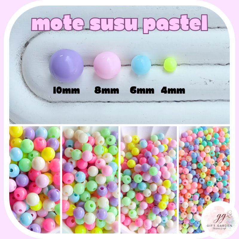 Jual 25gr Mote susu bulat mix warna pastel 10mm 8mm 6mm 4mm | Shopee Indonesia