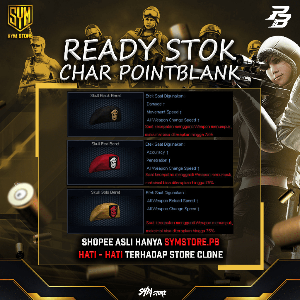 Jual CHAR SKULL BERET POINTBLANK / CHAR PB FULL TITLE DATA POLOS ...
