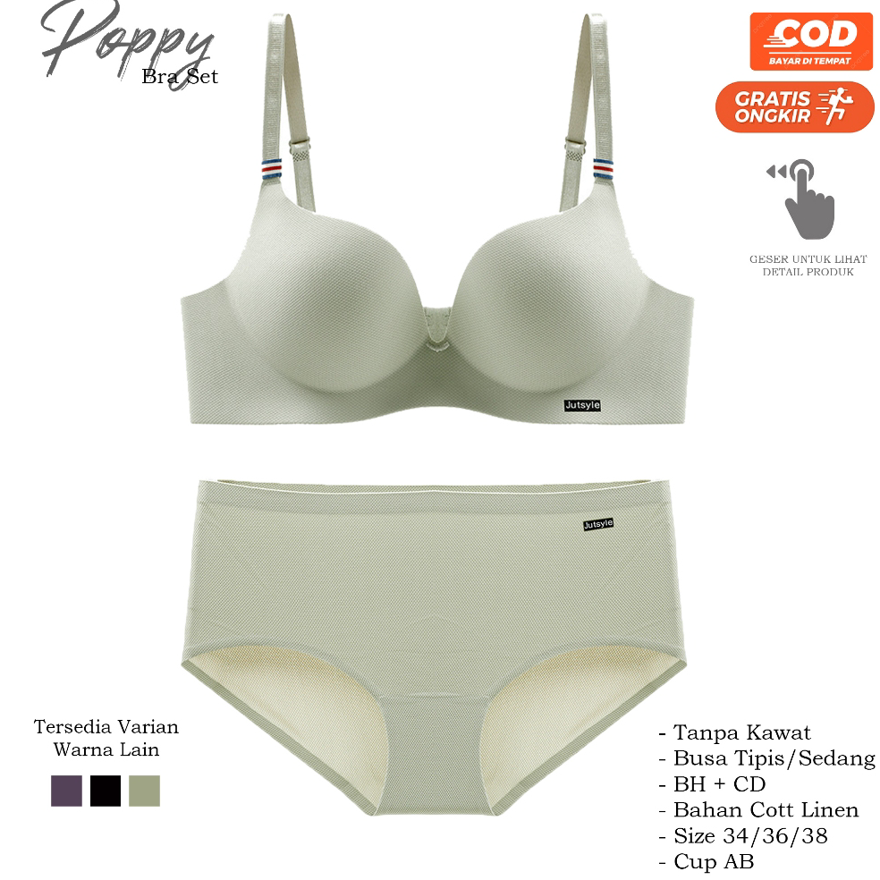 Jual HARGA BERSAHABAT POPPY Bra Set Busa Tipis Tanpa Kawat (BH + CD ...